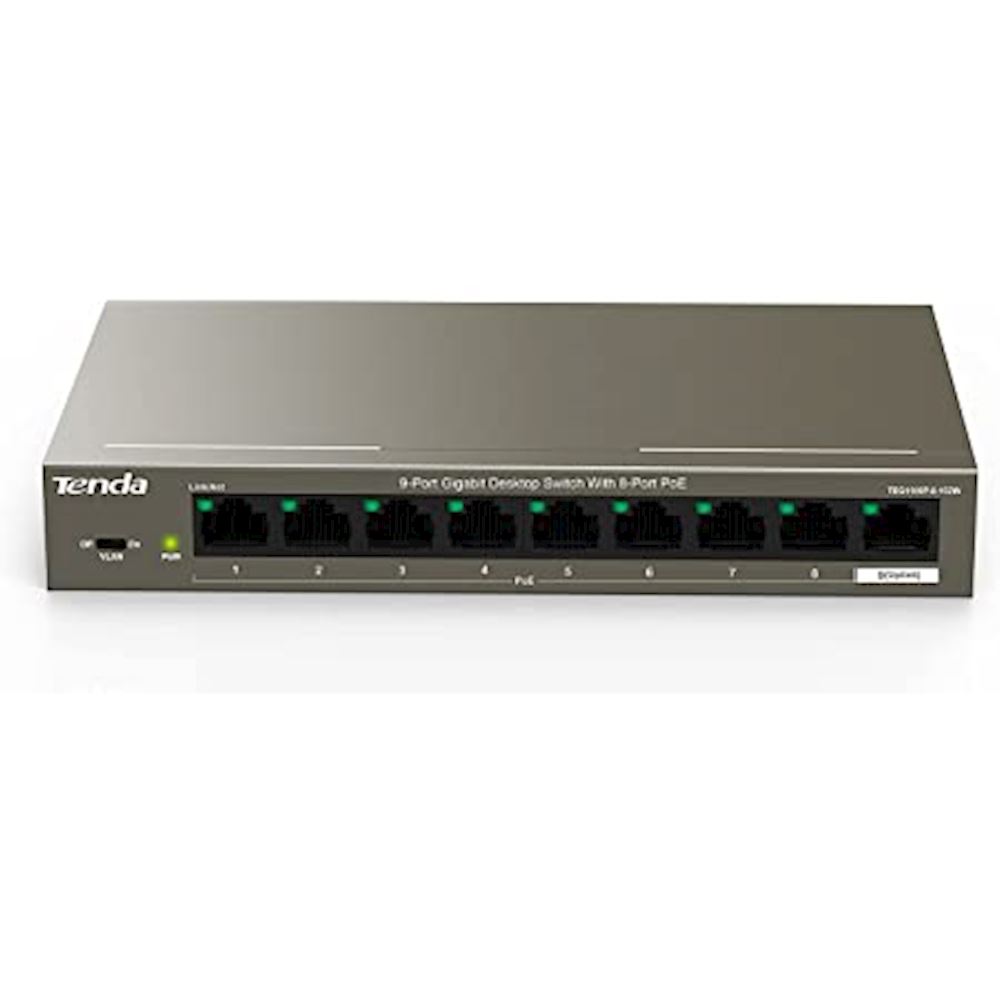 TENDA SWITCH 9-PORT GIGABIT DESKTOP SWITCH CON 8-PORT POE SWITCH E HUB ...
