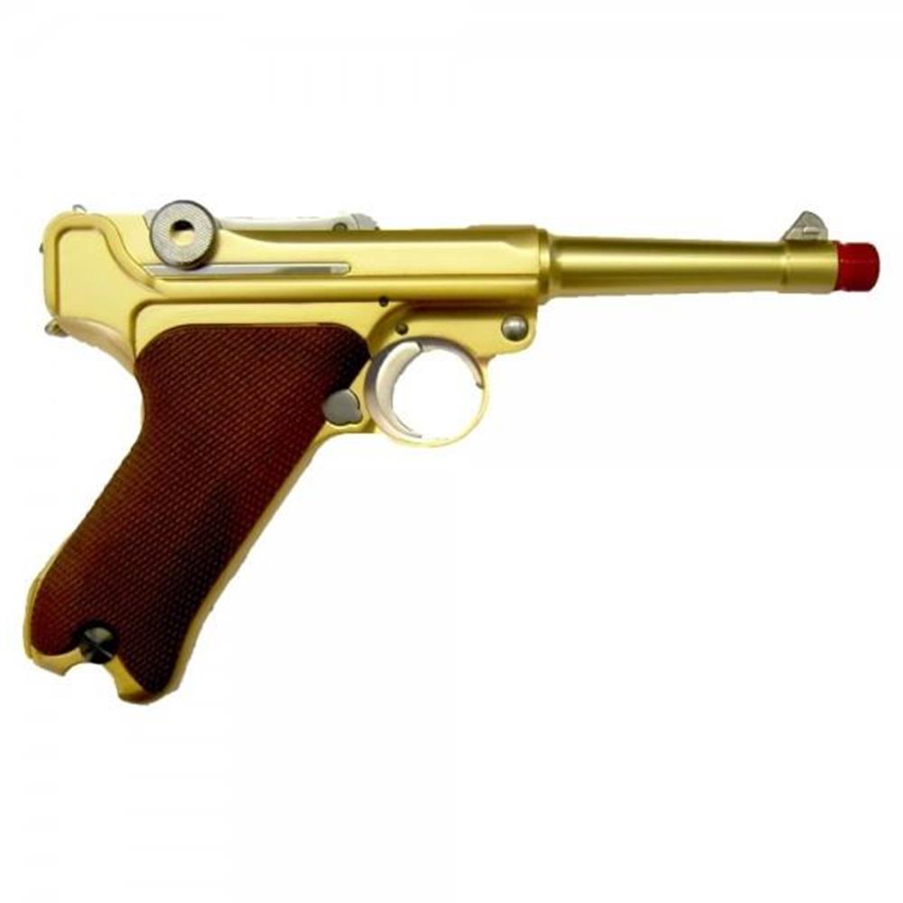 Pistola a gas scarrellante LUGER P08 GOLD canna da 4" WE Green Gas ...