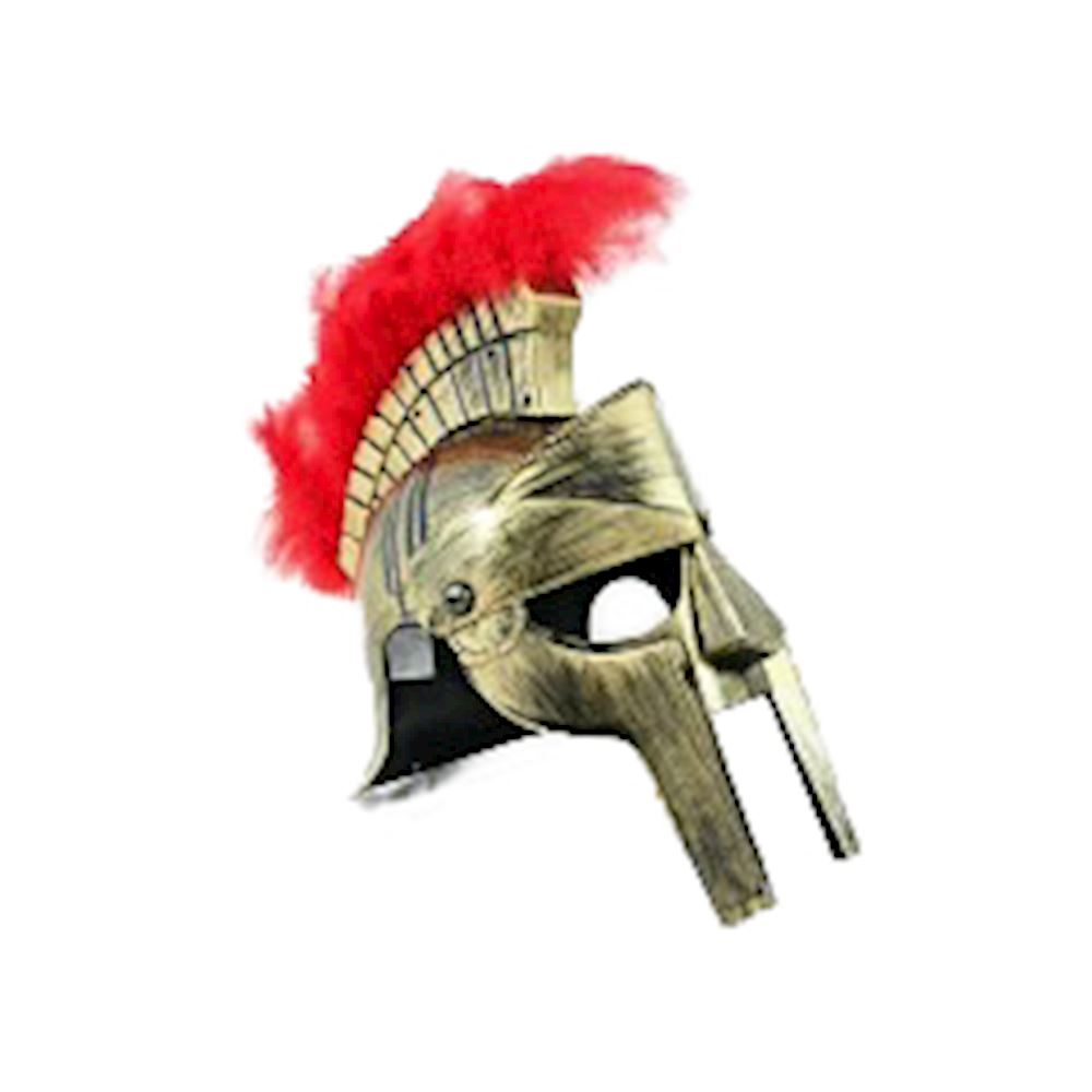 Elmo Gladiatore oro c/pennacchio rosso (Plastica) product - Antica ...