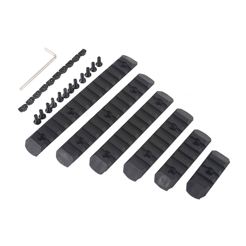 Set da 6 slitte nere weaver da 20mm in polimero per Keymod e M-Lok ...