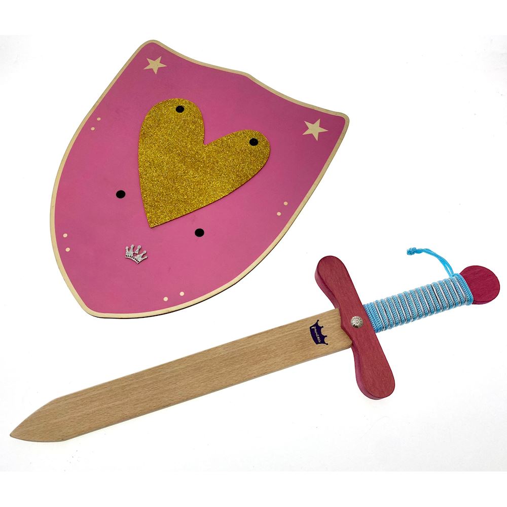 Spada Templare in legno + Scudo Rosa Cuore Oro medievale impugnabile ...