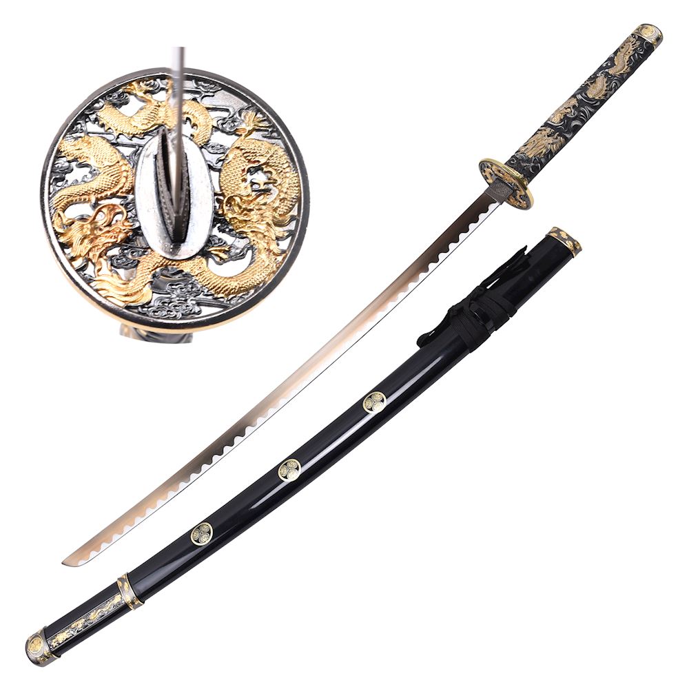 Katana del Dragone Arrembante Oro 103 cm Katana Ninja - Antica Porta ...