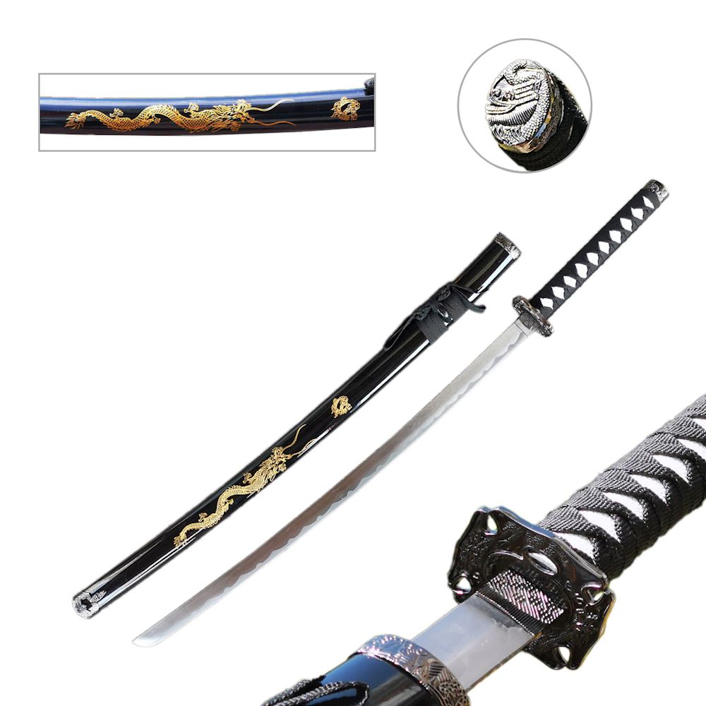 Katana singola nera lama acciaio cm. 100 Katane di Film e Games - Antica Porta del Titano ...