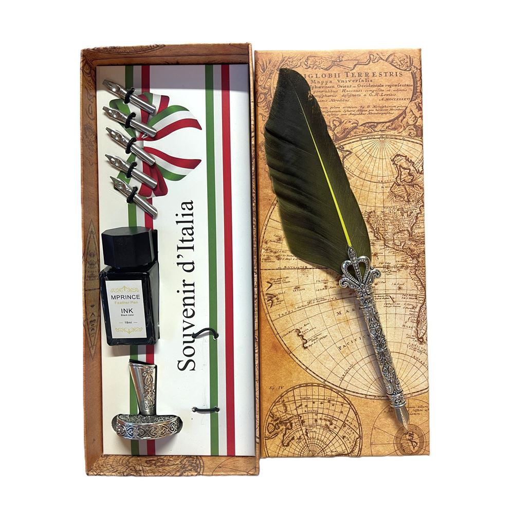 Penna con inchiostro base argento piuma oro-verde Harry Potter - Antica ...