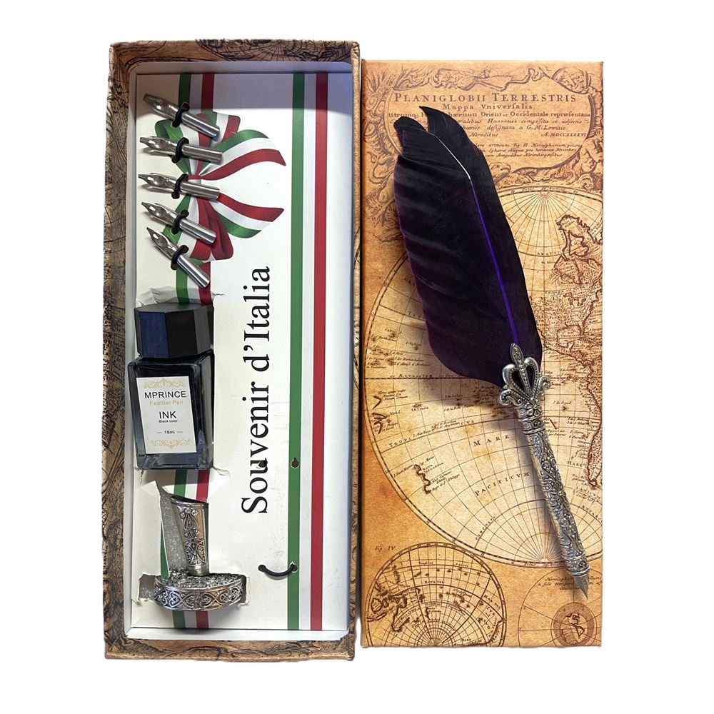 Penna con inchiostro base argento piuma viola Harry Potter - Antica ...