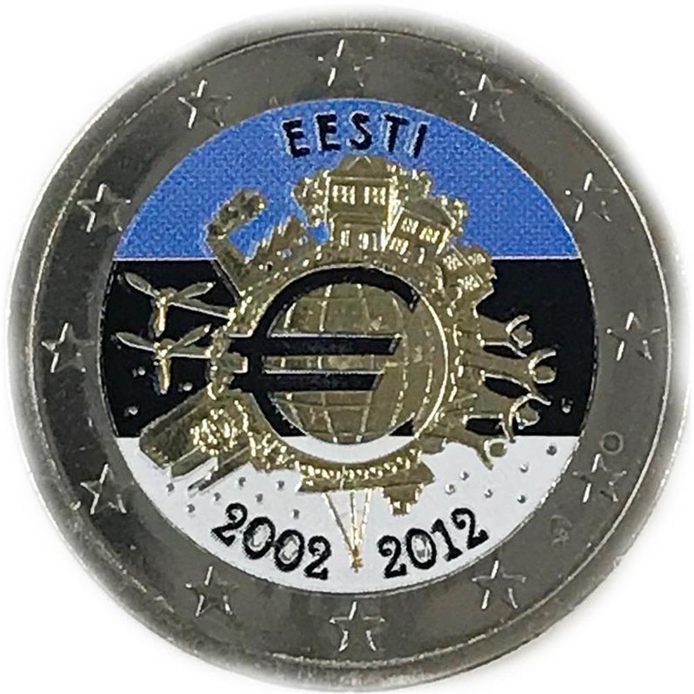 2 euro Estonia 2012 UME decennale unione monetaria colorata Versione II ...