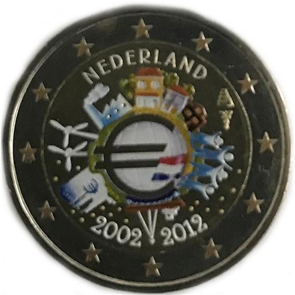 2 euro Olanda 2012 colorata UME decennale unione monetaria Colorati ...
